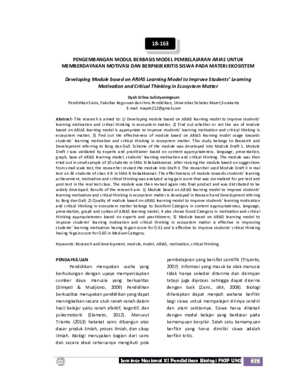 (PDF) Pengembangan Modul Berbasis Model Pembelajaran Arias Untuk Memberdayakan Motivasi Belajar ...