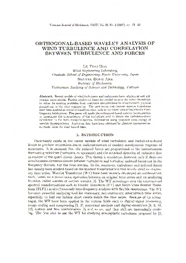 (PDF) Wavelet Analysis of Wind Turbulence and Force Correlation