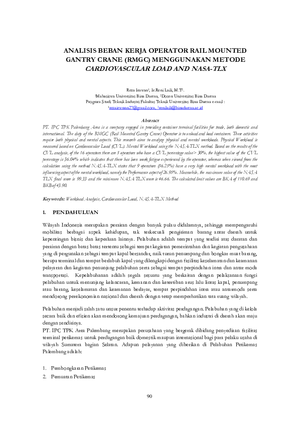 (PDF) Analisis Beban Kerja Operator Rail Mounted Gantry Crane (RMGC) Menggunakan Metode ...
