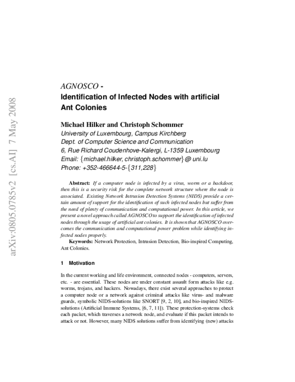 (PDF) AGNOSCO - Identification of Infected Nodes with artificial Ant ...