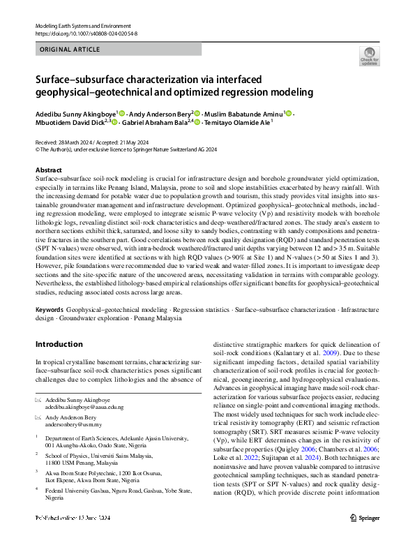 Pdf Surface Subsurface Characterization Via Interfaced Geophysical Geotechnical And Optimized