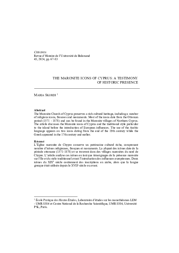 (PDF) THE MARONITE ICONS OF CYPRUS: A TESTIMONY OF HISTORIC PRESENCE