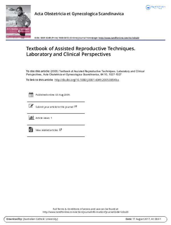 (PDF) Textbook of Assisted Reproductive Techniques. Laboratory and ...