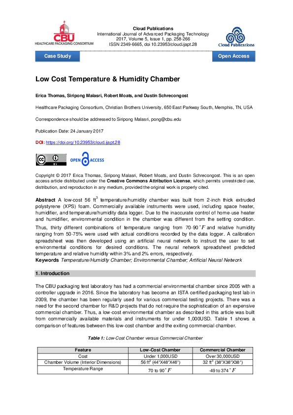 (PDF) Low Cost Temperature & Humidity Chamber