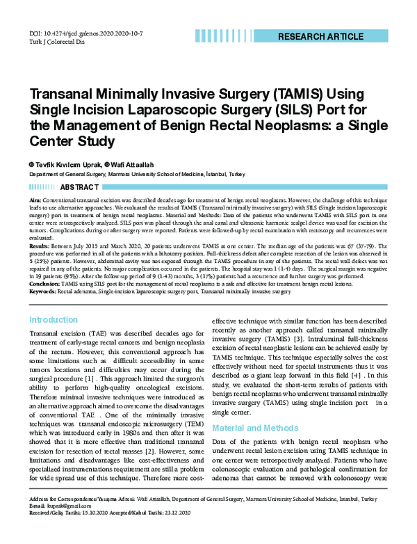 (PDF) Transanal Minimally Invasive Surgery (TAMIS) Using Single Incision Laparoscopic Surgery ...