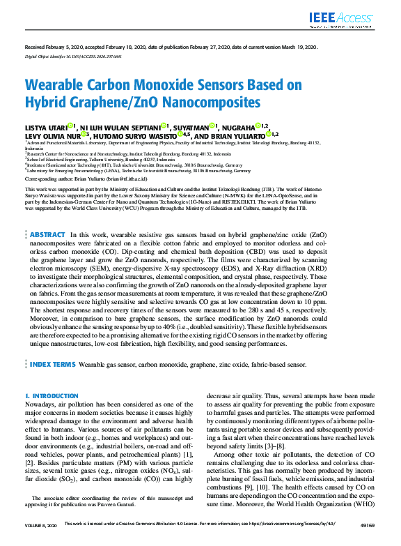 (PDF) Wearable Carbon Monoxide Sensors Based on Hybrid Graphene/ZnO ...