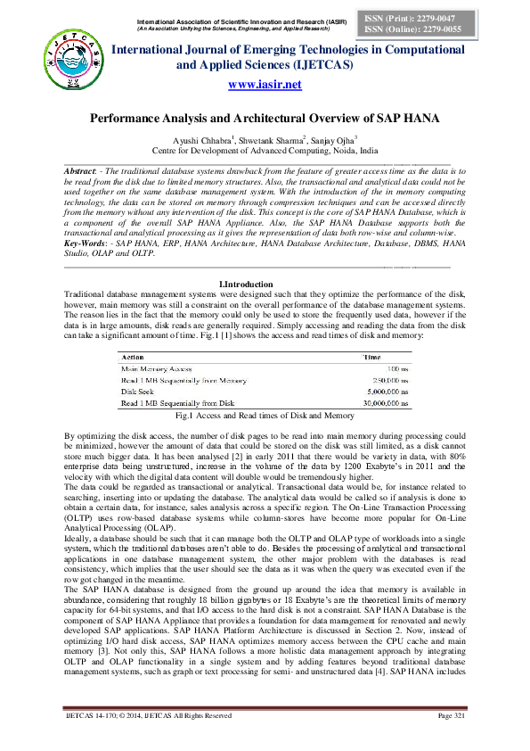 (PDF) Performance Analysis and Architectural Overview of SAP HANA