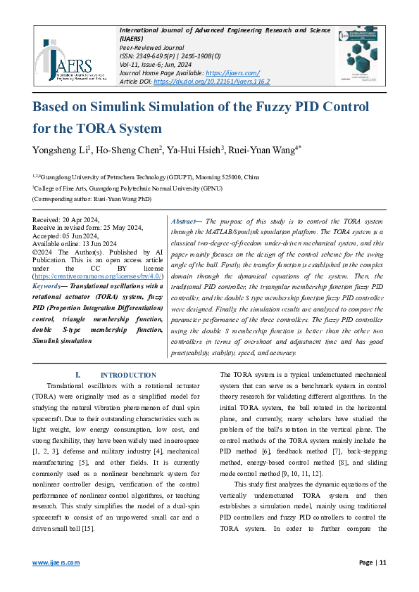 (PDF) Based on Simulink Simulation of the Fuzzy PID Control for the TORA System