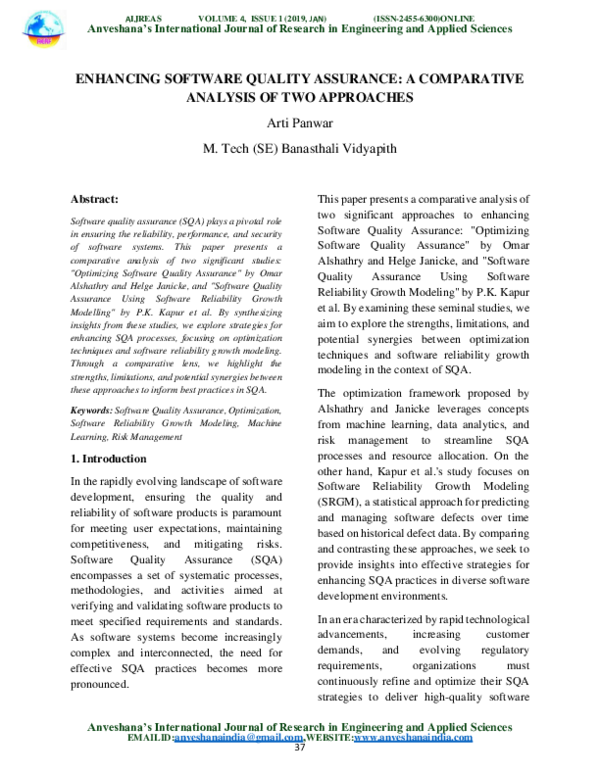 (PDF) ENHANCING SOFTWARE QUALITY ASSURANCE: A COMPARATIVE ANALYSIS OF ...