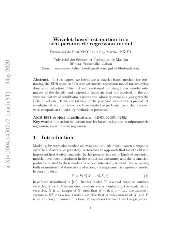 Pdf Wavelet Based Estimation In A Semiparametric Regression Model