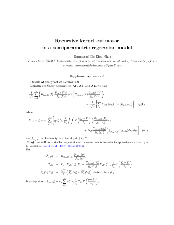 (PDF) Recursive kernel estimator in a semiparametric regression model