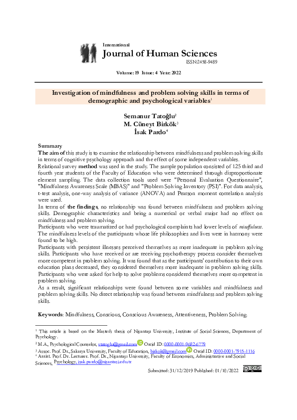 (PDF) An examination of conscious awareness and problem solving skills with demographic and ...