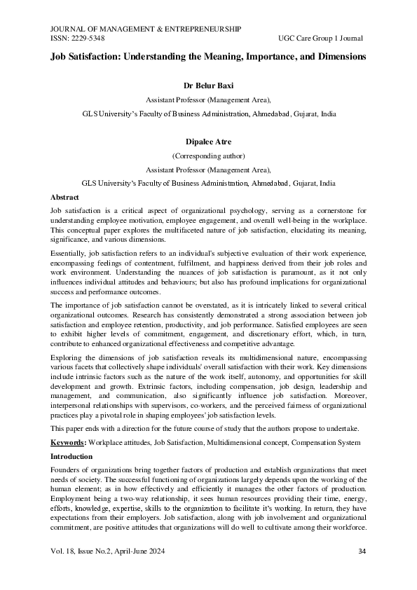 (PDF) Job Satisfaction: Understanding the Meaning, Importance, and ...