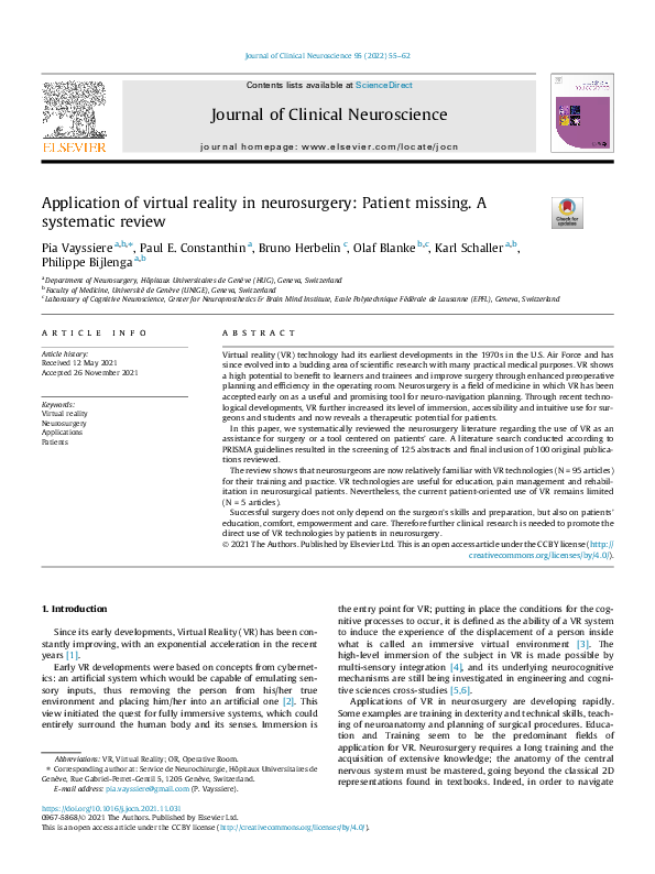 Application of virtual reality in neurosurgery: Patient missing. A ...