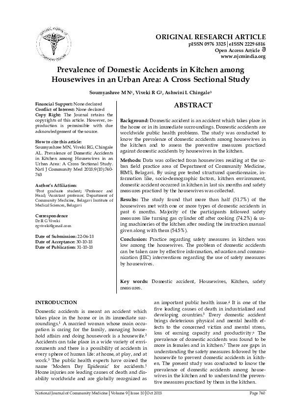 (PDF) Prevalence of Domestic Accidents in Kitchen among Housewives in ...