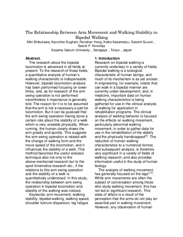 (PDF) The relationship between arm movement and walking stability in ...