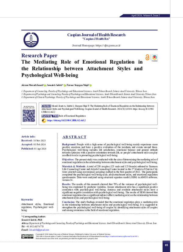 (PDF) The Mediating Role of Emotional Regulation in the Relationship between Attachment Styles ...