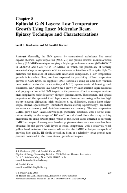 (PDF) Epitaxial GaN Layers: Low Temperature Growth Using Laser ...