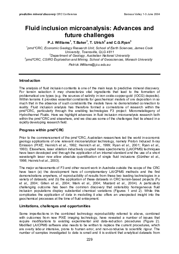 (PDF) Fluid inclusion microanalysis: Advances and future challenges