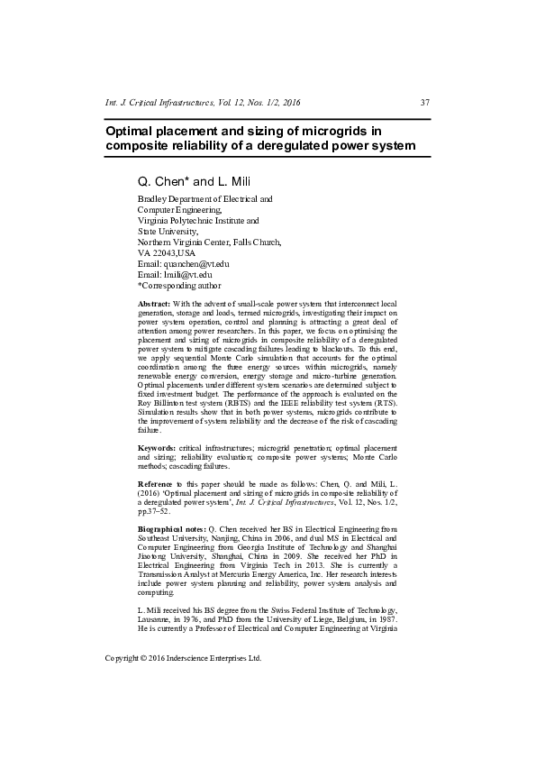 Pdf Optimal Placement And Sizing Of Microgrids In Composite Reliability Of A Deregulated Power