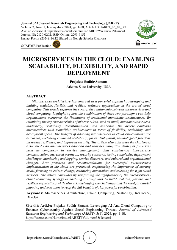 (PDF) MICROSERVICES IN THE CLOUD: ENABLING SCALABILITY, FLEXIBILITY, AND RAPID DEPLOYMENT