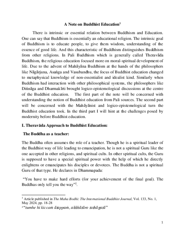 (PDF) A Note on Buddhist Education
