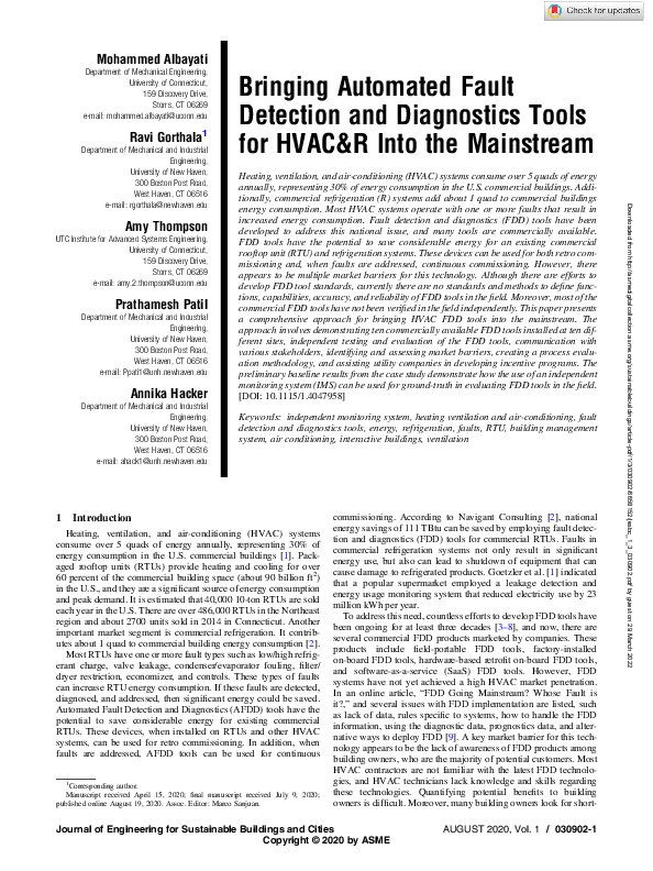 (PDF) Bringing Automated Fault Detection and Diagnostics Tools for HVAC&R Into the Mainstream