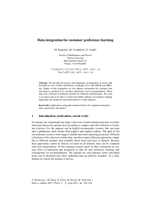 (PDF) Data integration for customer preference learning