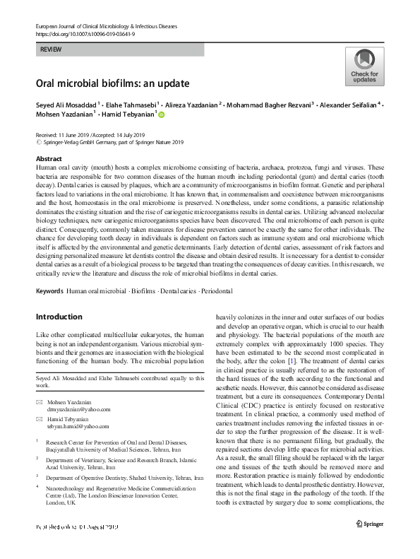 (PDF) Oral microbial biofilms: an update