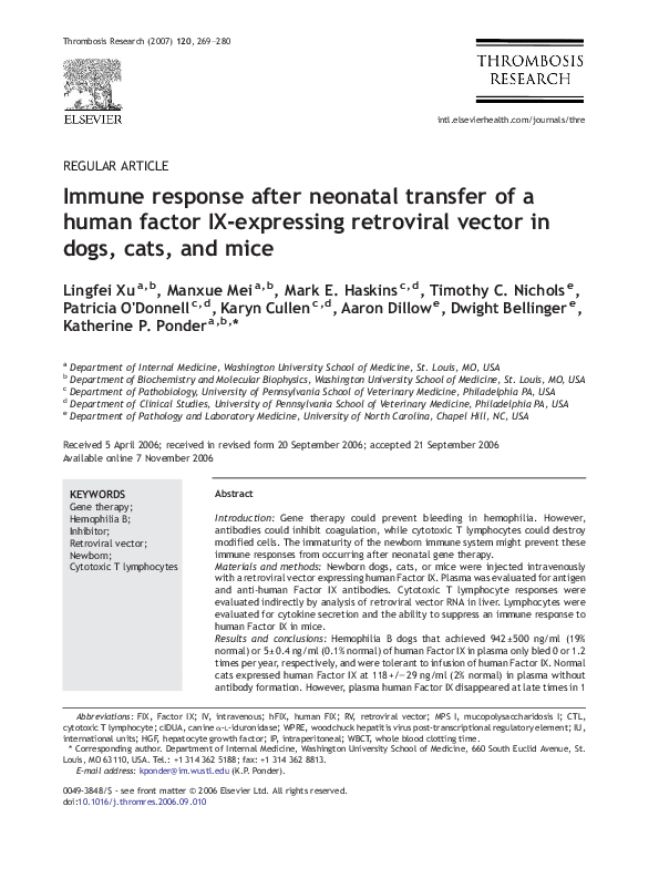 (PDF) Immune response after neonatal transfer of a human factor IX ...