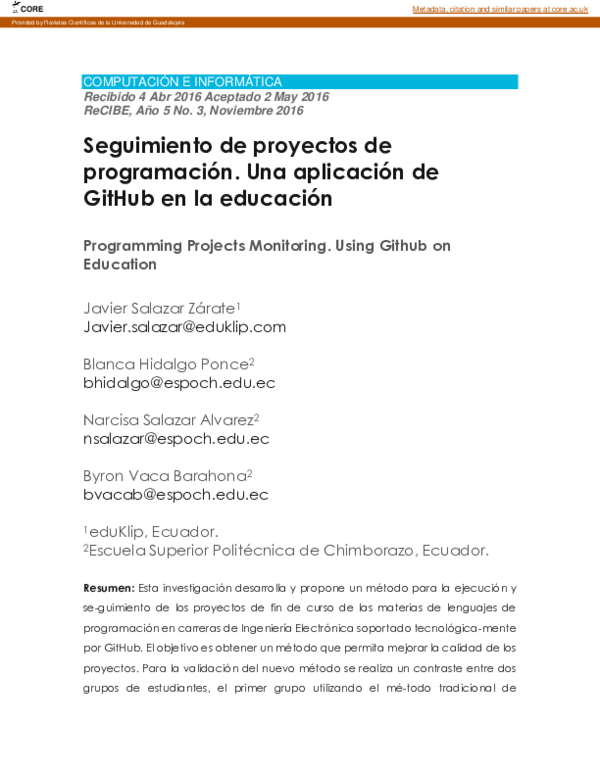 (PDF) Seguimiento de proyectos de programación. Una aplicación de GitHub en la educación ...