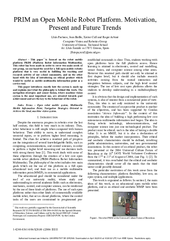 (PDF) PRIM an Open Mobile Robot Platform. Motivation, Present and ...