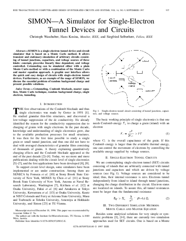 (PDF) SIMON-A simulator for single-electron tunnel devices and circuits