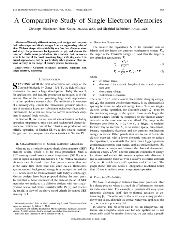(PDF) A comparative study of single-electron memories