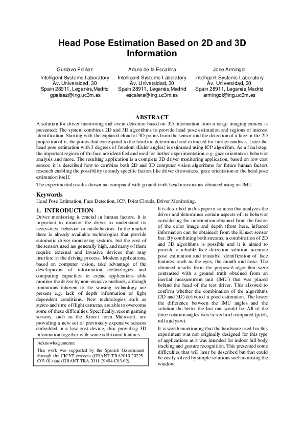 (PDF) Head Pose Estimation Based on 2D and 3D Information
