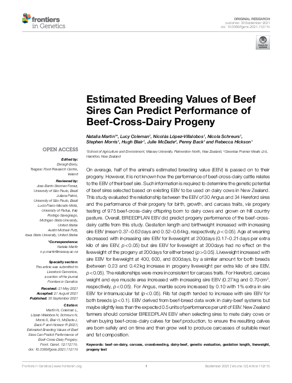 (PDF) EBV of Beef Sires Predicts Performance of Crossbred Progeny