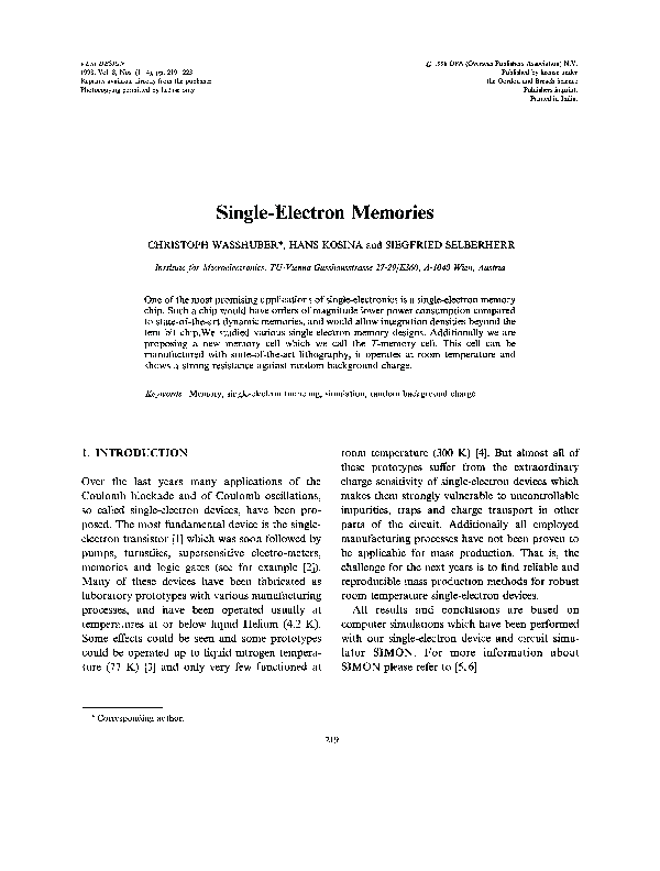 (PDF) Single-Electron Memories