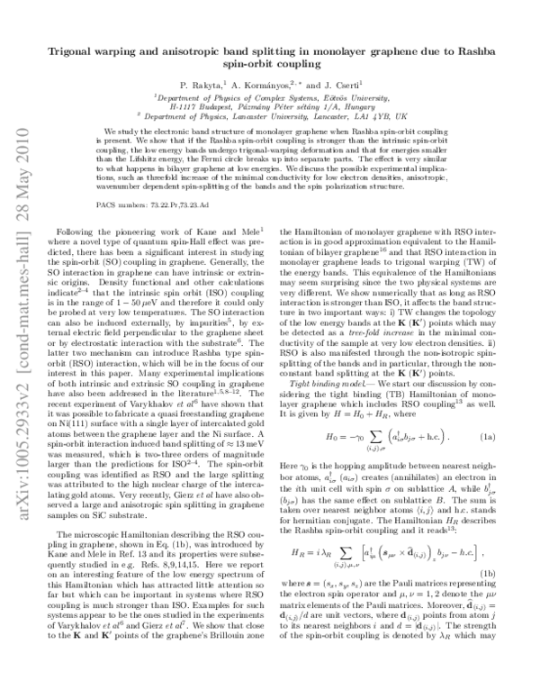 (PDF) Trigonal warping in monolayer graphene due to Rashba spin-orbit ...