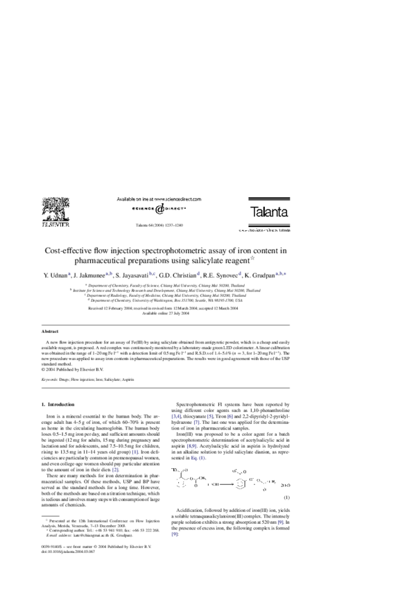 (PDF) Cost-effective flow injection spectrophotometric assay of iron content in pharmaceutical ...