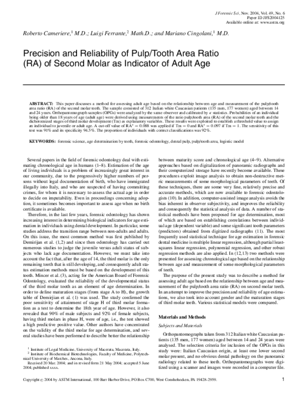 (PDF) Precision and Reliability of Pulp/Tooth Area Ratio (RA) of Second ...