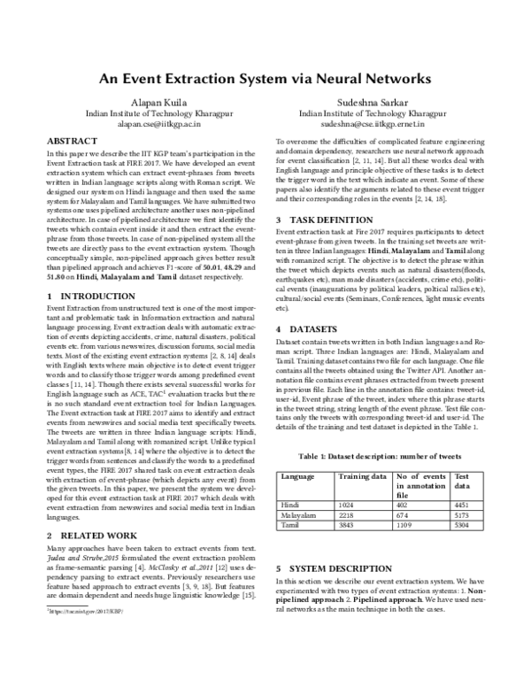 (PDF) An Event Extraction System via Neural Networks