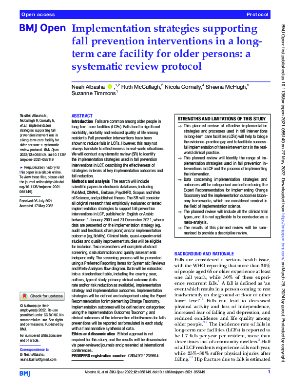 Pdf Implementation Strategies Supporting Fall Prevention