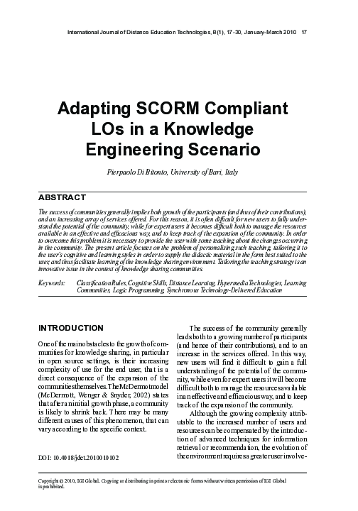 (PDF) Adapting SCORM Compliant LOs in a Knowledge Engineering Scenario | Pierpaolo Di Bitonto ...