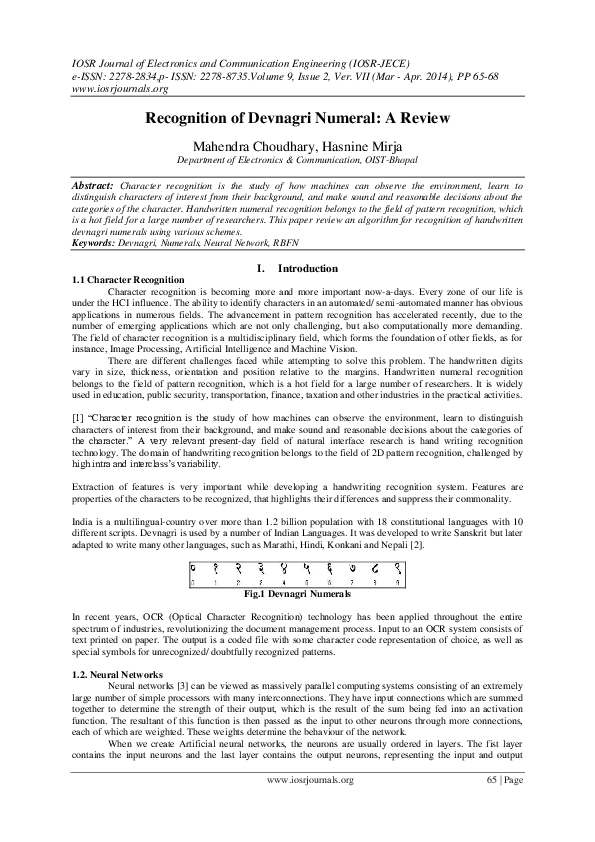 (PDF) Recognition of Devnagri Numeral: A Review