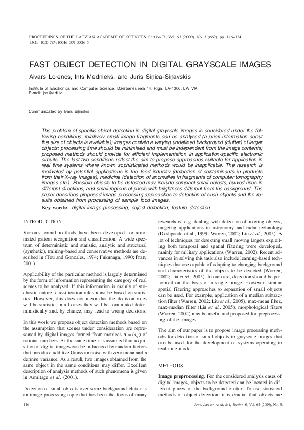 (PDF) Fast object detection in digital grayscale images