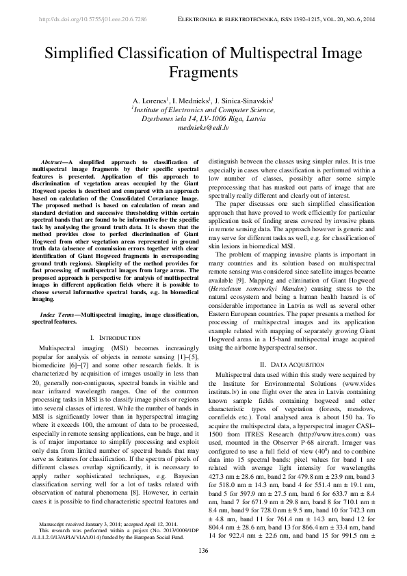 (PDF) Simplified Classification of Multispectral Image Fragments