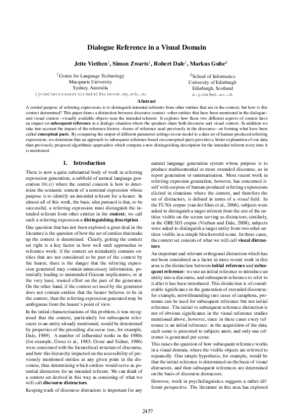 (PDF) Dialogue reference in a visual domain