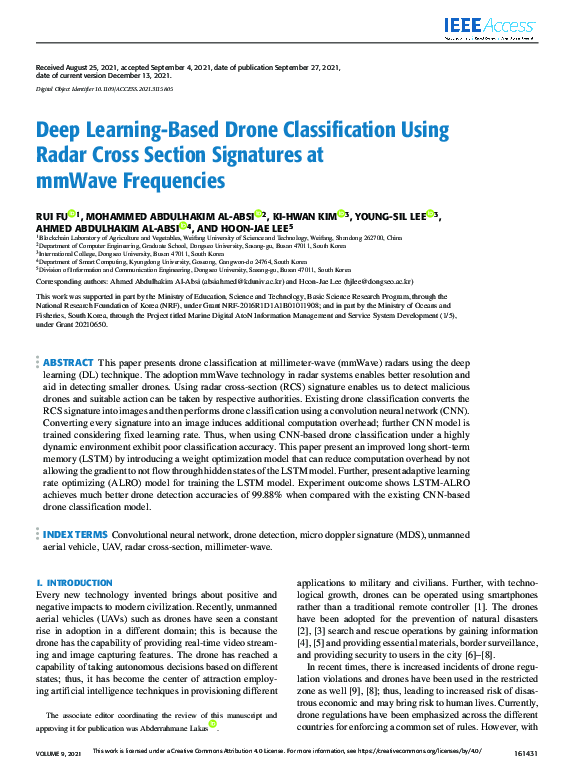 Pdf Deep Learning Based Drone Classification Using Radar Cross Section Signatures At Mmwave