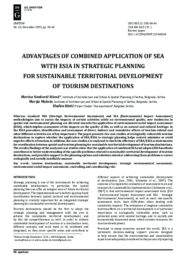 (PDF) Advantages of combined application of SEA with ESIA in strategic ...