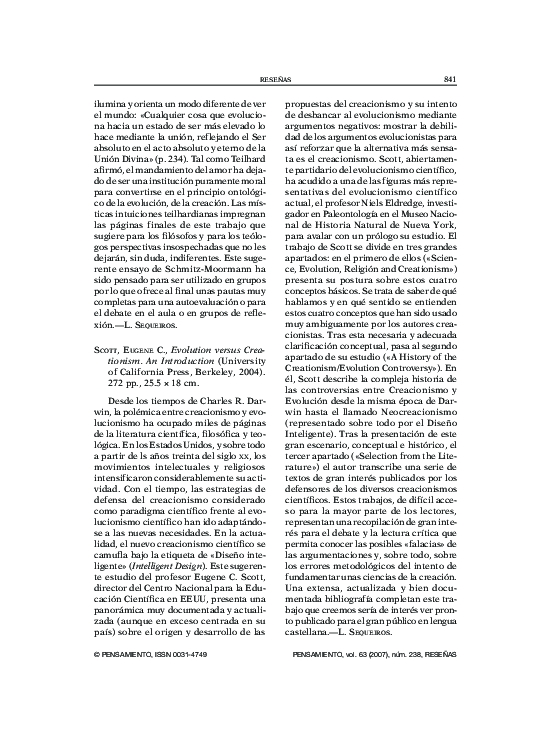 (PDF) SCOTT, EUGENE C., evolution versus creationism. An introduction